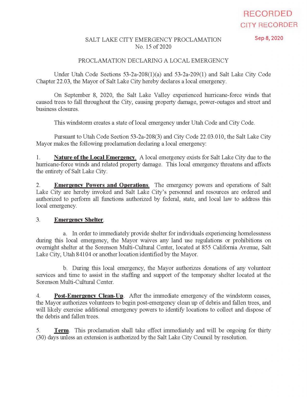 Salt Lake City Emergency Proclamation No. 15 of 2020 | Mayor's Office